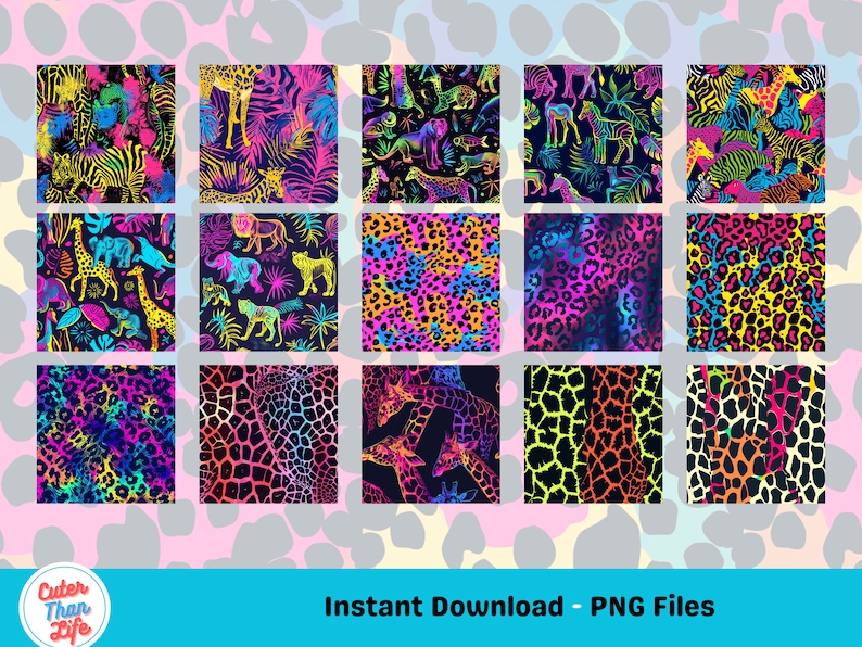 X30 Neon Safari Digital Paper | Seamless Animal Skin Patterns, Tiger ...