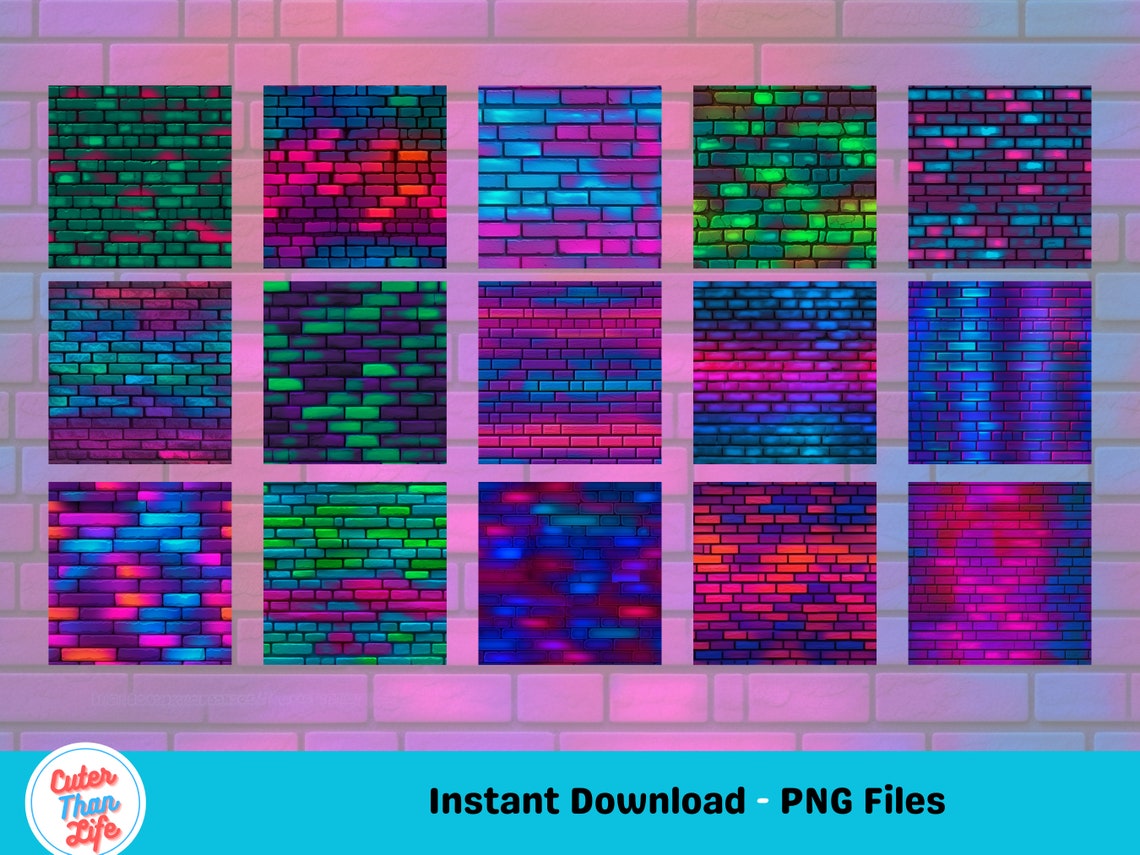 X40 Neon Brick Wall Backgrounds - Digital Paper in Neon Colors Instant ...