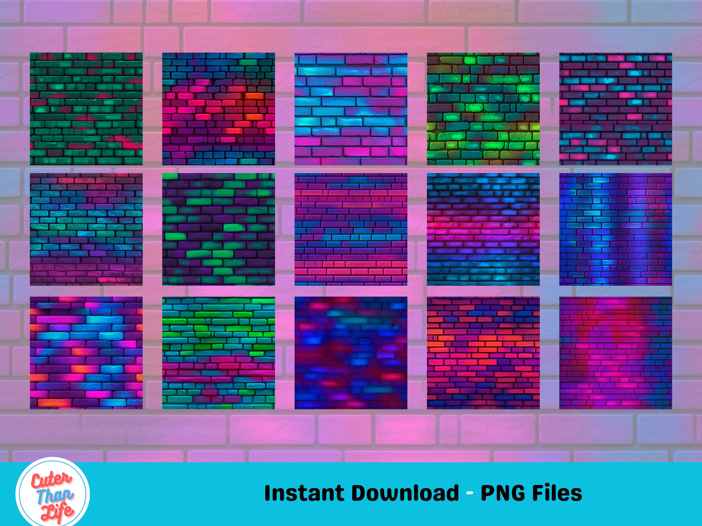 X40 Neon Brick Wall Backgrounds - Digital Paper in Neon Colors Instant ...