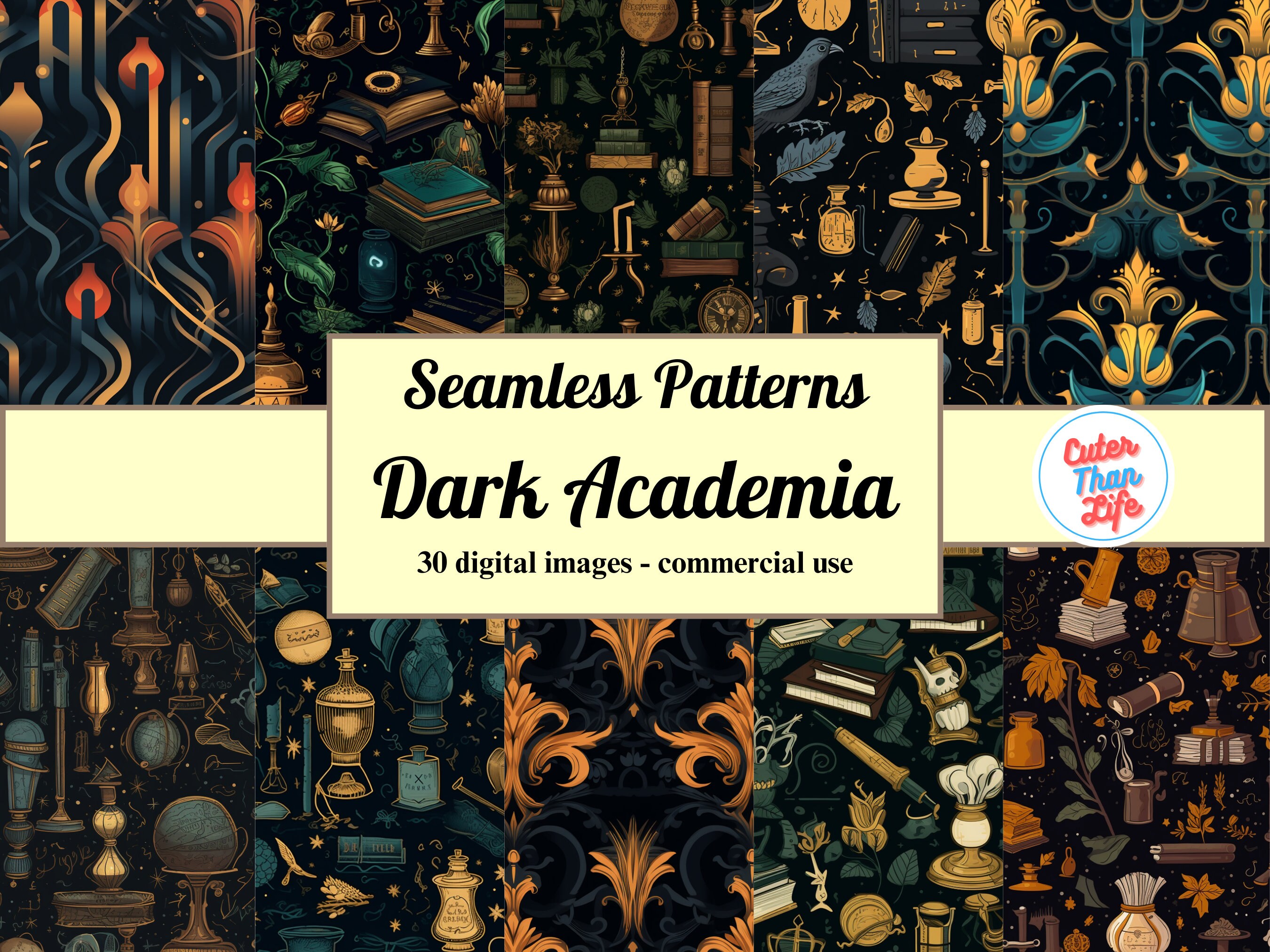 X30 Seamless Dark Academia Seamless Pattern File - Bizarre, Scientific ...