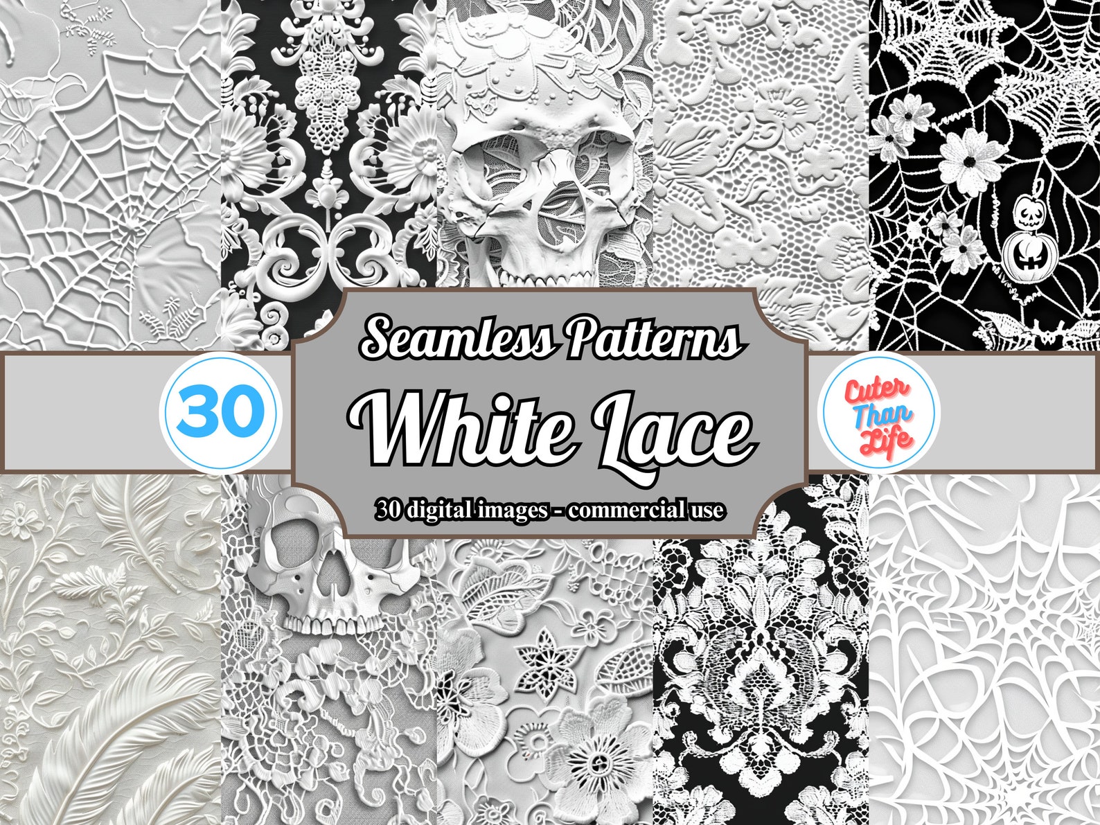 X30 White Lace Digital Paper, Goth Lace, Lace Backgrounds, Victorian ...