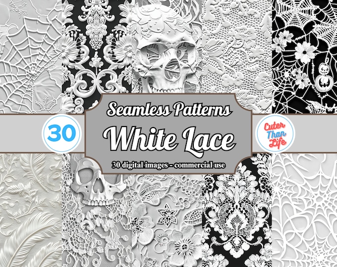 X30 White Lace Digital Paper, Goth Lace, Lace Backgrounds, Victorian ...
