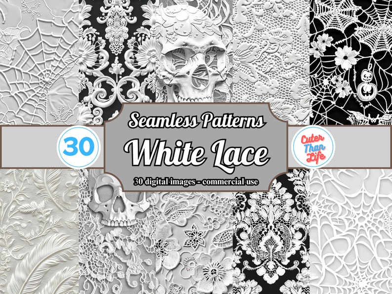 X30 White Lace Digital Paper, Goth Lace, Lace Backgrounds, Victorian ...