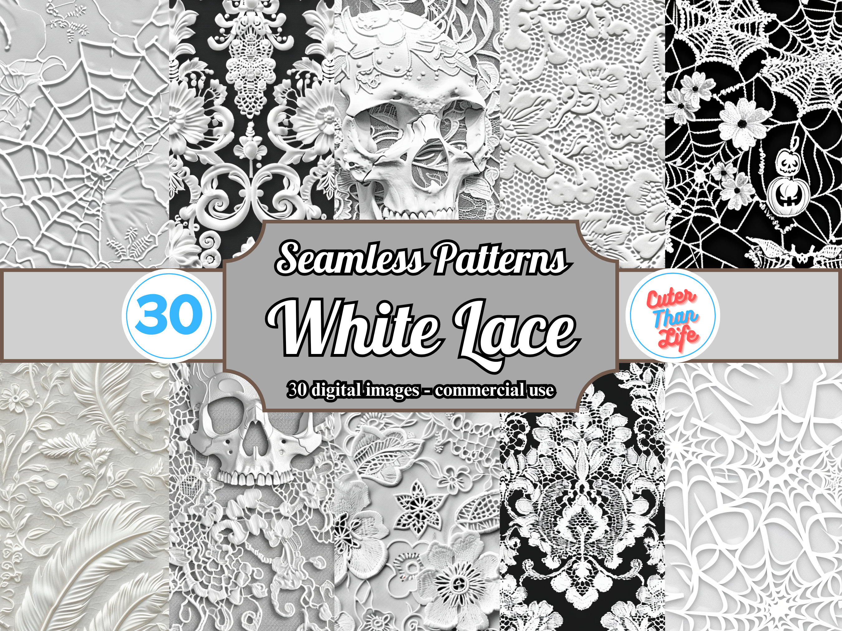X30 White Lace Digital Paper, Goth Lace, Lace Backgrounds, Victorian ...
