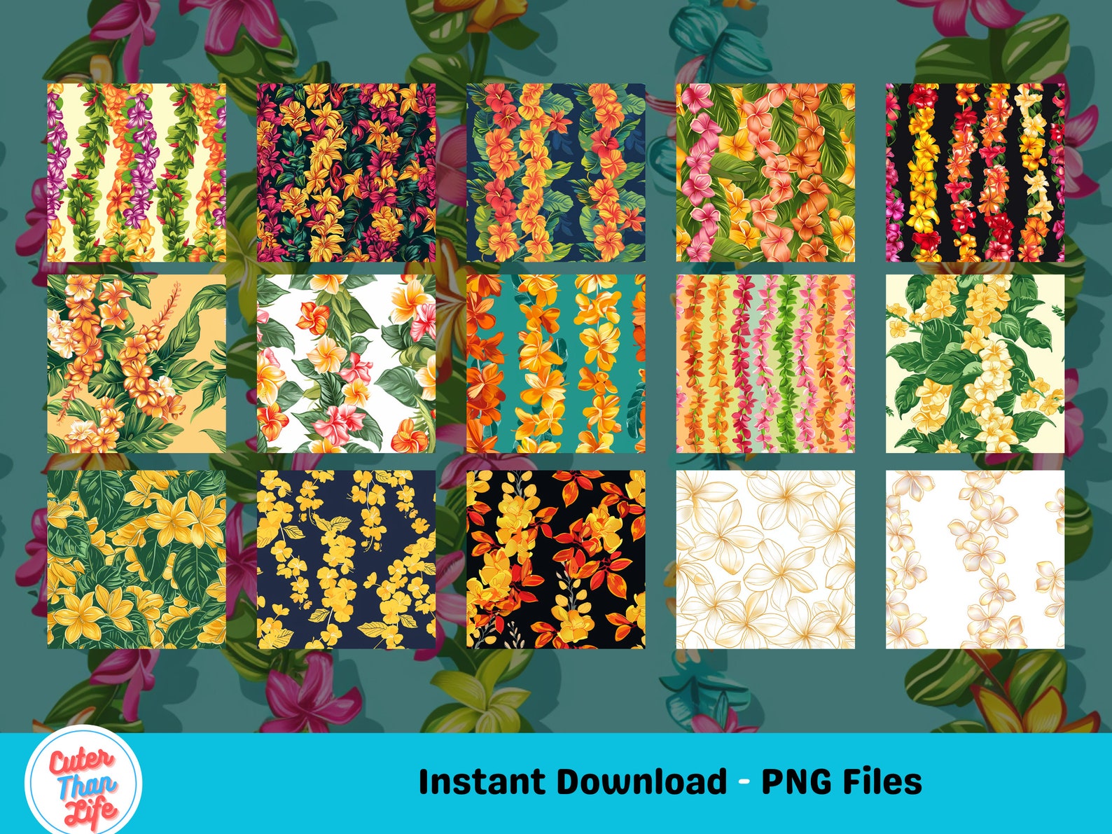 X30 Seamless Pattern Puakenikeni and Pikake Lei | Curve Lei Flower Png ...