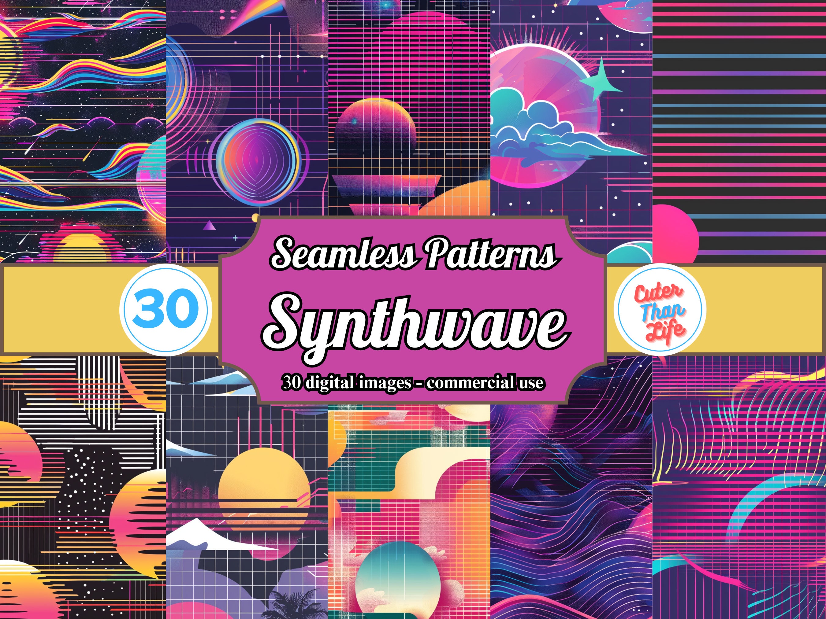 X30 Synthwave Seamless Pattern | 80s Synthwave, Retrowave, Vaporwave ...