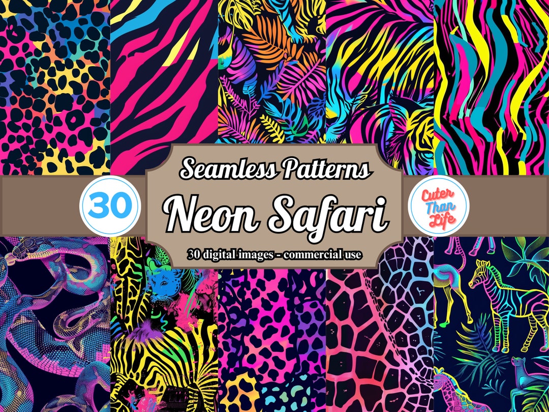 X30 Neon Safari Digital Paper | Seamless Animal Skin Patterns, Tiger ...