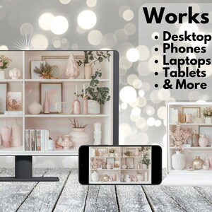 X5 Pink Boho Chic Home Office Shelving Zoom Background | 5 Pink Virtual ...