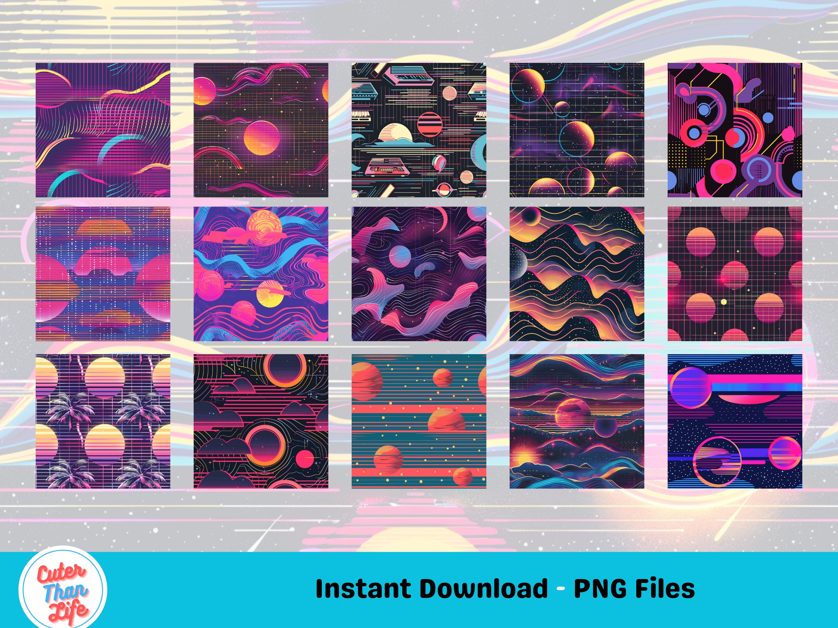 X30 Synthwave Seamless Pattern | 80s Synthwave, Retrowave, Vaporwave ...