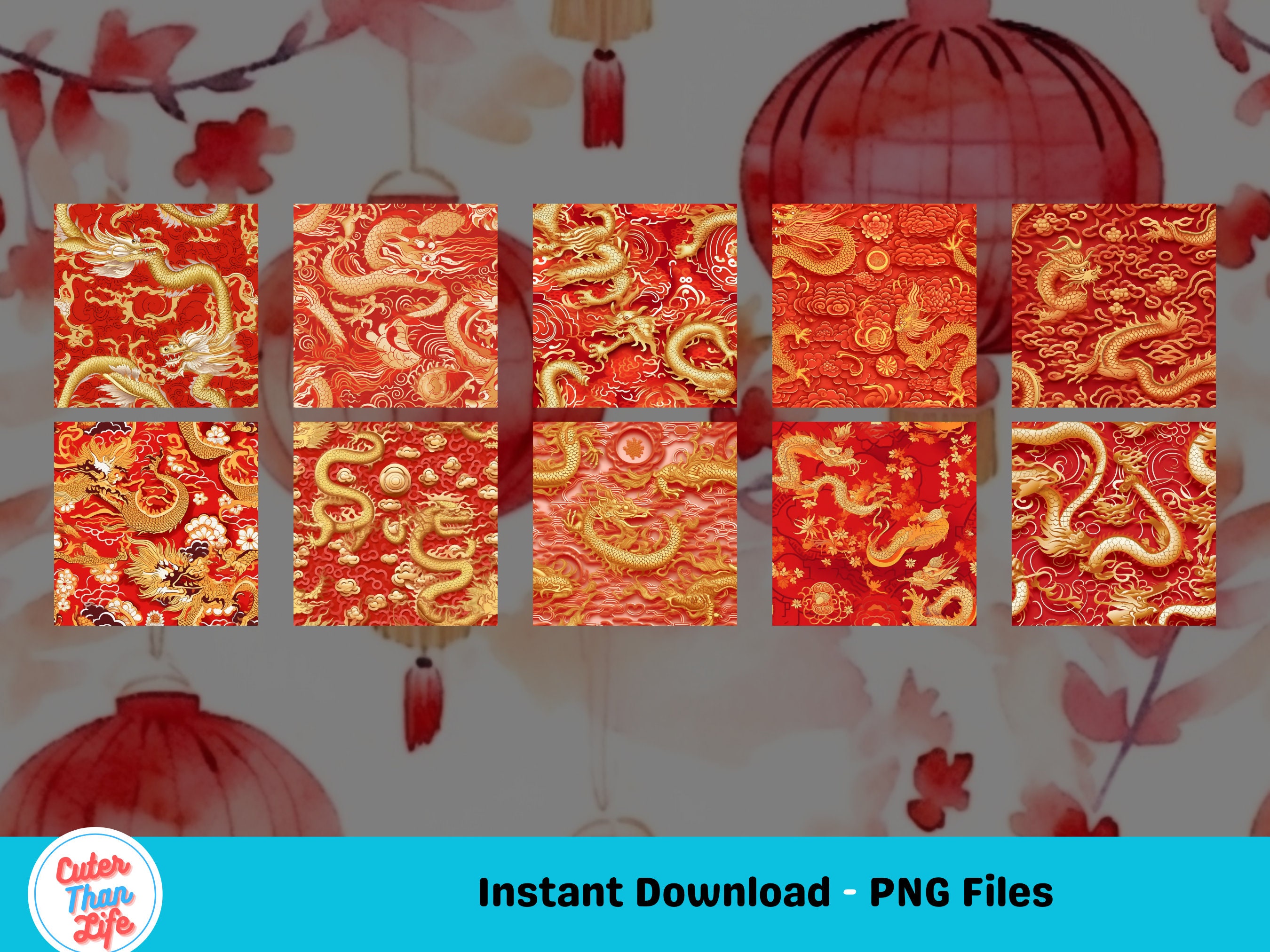 X40 Dragon Lunar New Year Chinese Digital Papers - Commercial Use ...