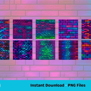 X40 Neon Brick Wall Backgrounds - Digital Paper in Neon Colors Instant ...