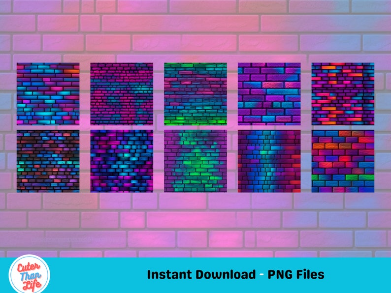 X40 Neon Brick Wall Backgrounds - Digital Paper in Neon Colors Instant ...