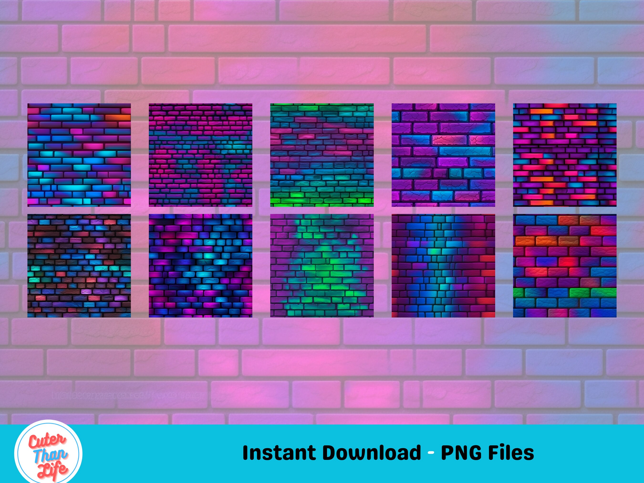 X40 Neon Brick Wall Backgrounds - Digital Paper in Neon Colors Instant ...
