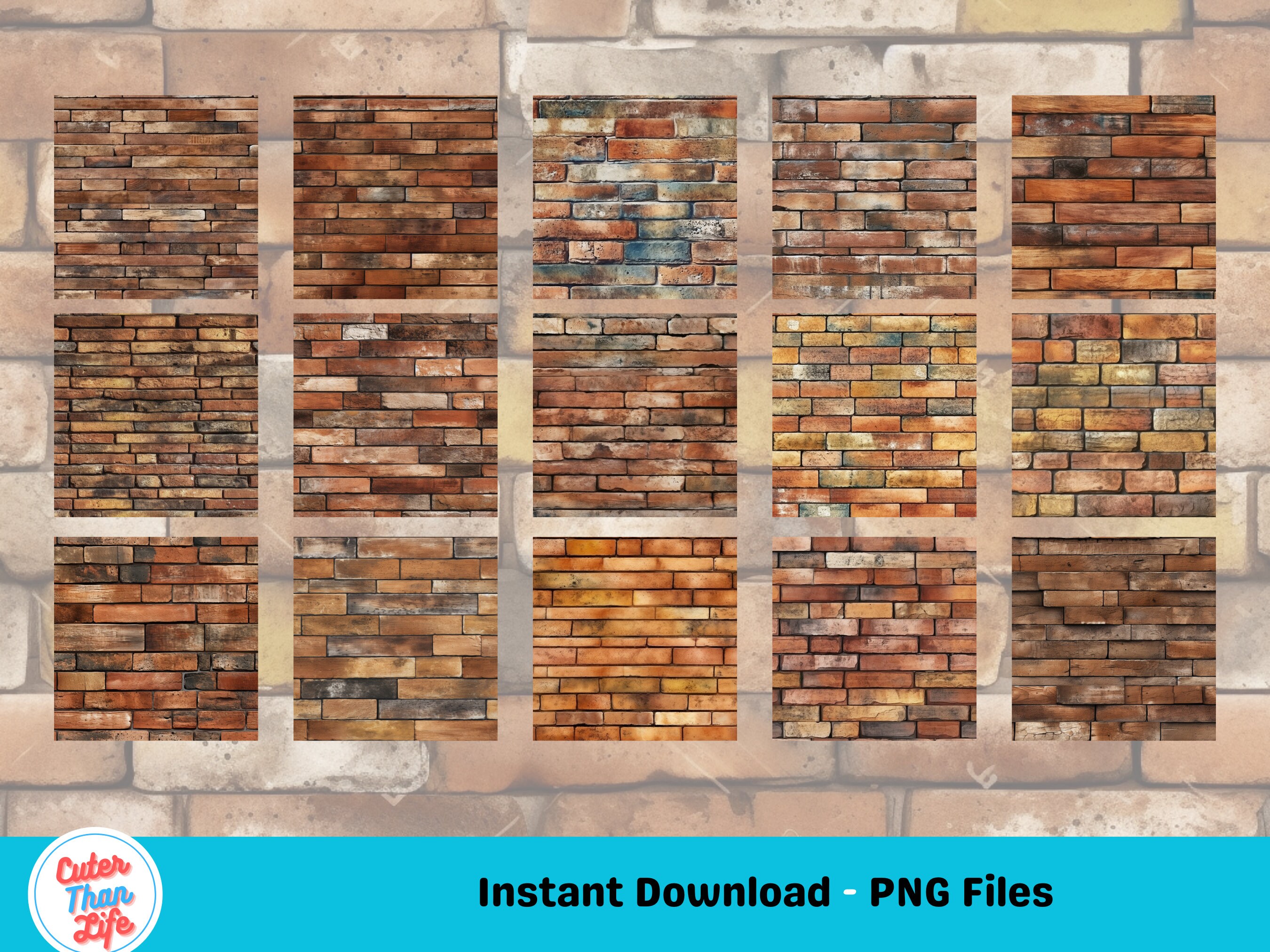 40 Brick Textures Digital Paper, Seamless Rustic Brick Wall Digital ...