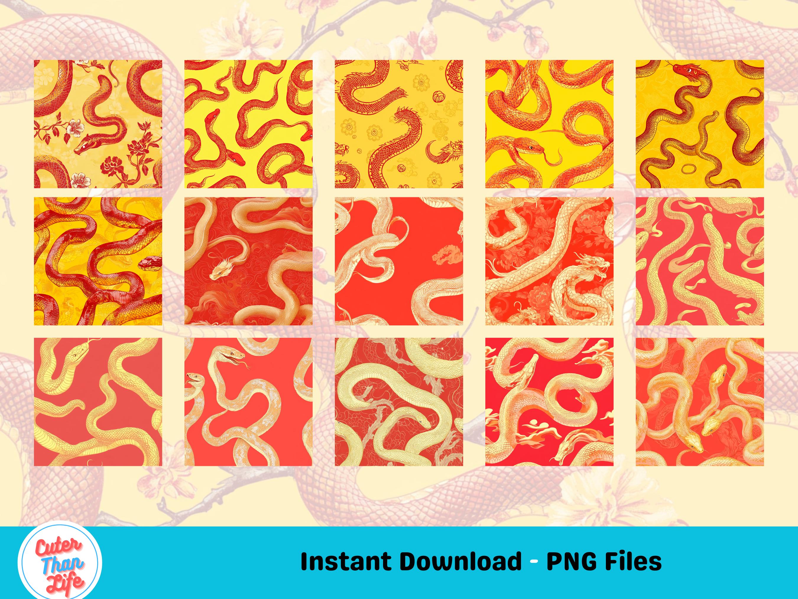 X30 Snake Lunar New Year Chinese Digital Papers - Commercial Use ...