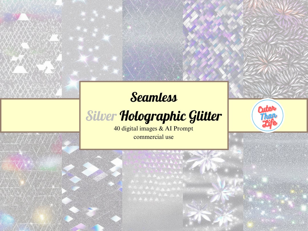 X40 Silver Holographic Glitter Digital Paper, Printable Scrapbook Paper ...