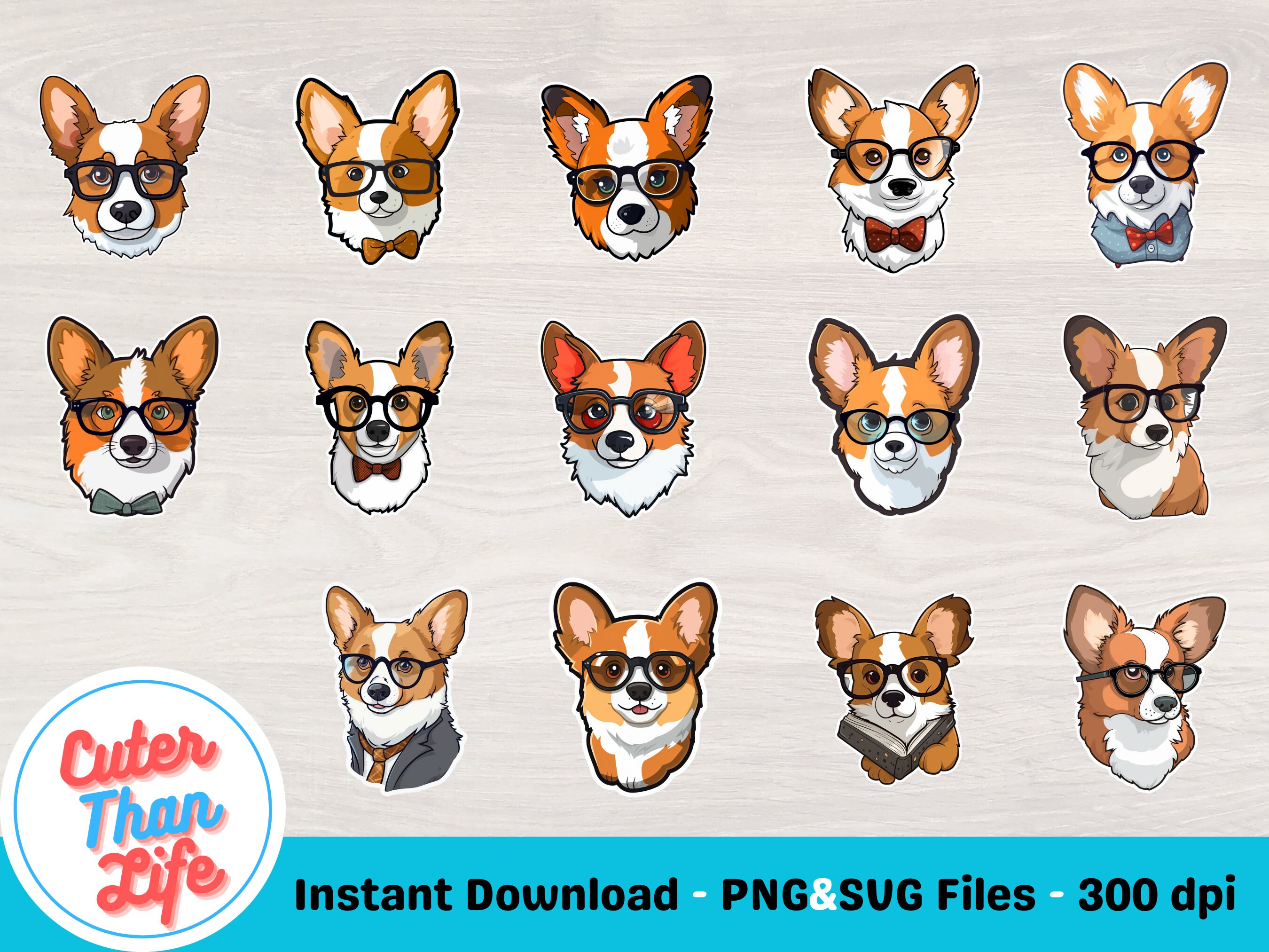 Kawaii Nerdy Corgi Clipart, Commercial Use | Cute Corgi Clipart, Kawaii ...