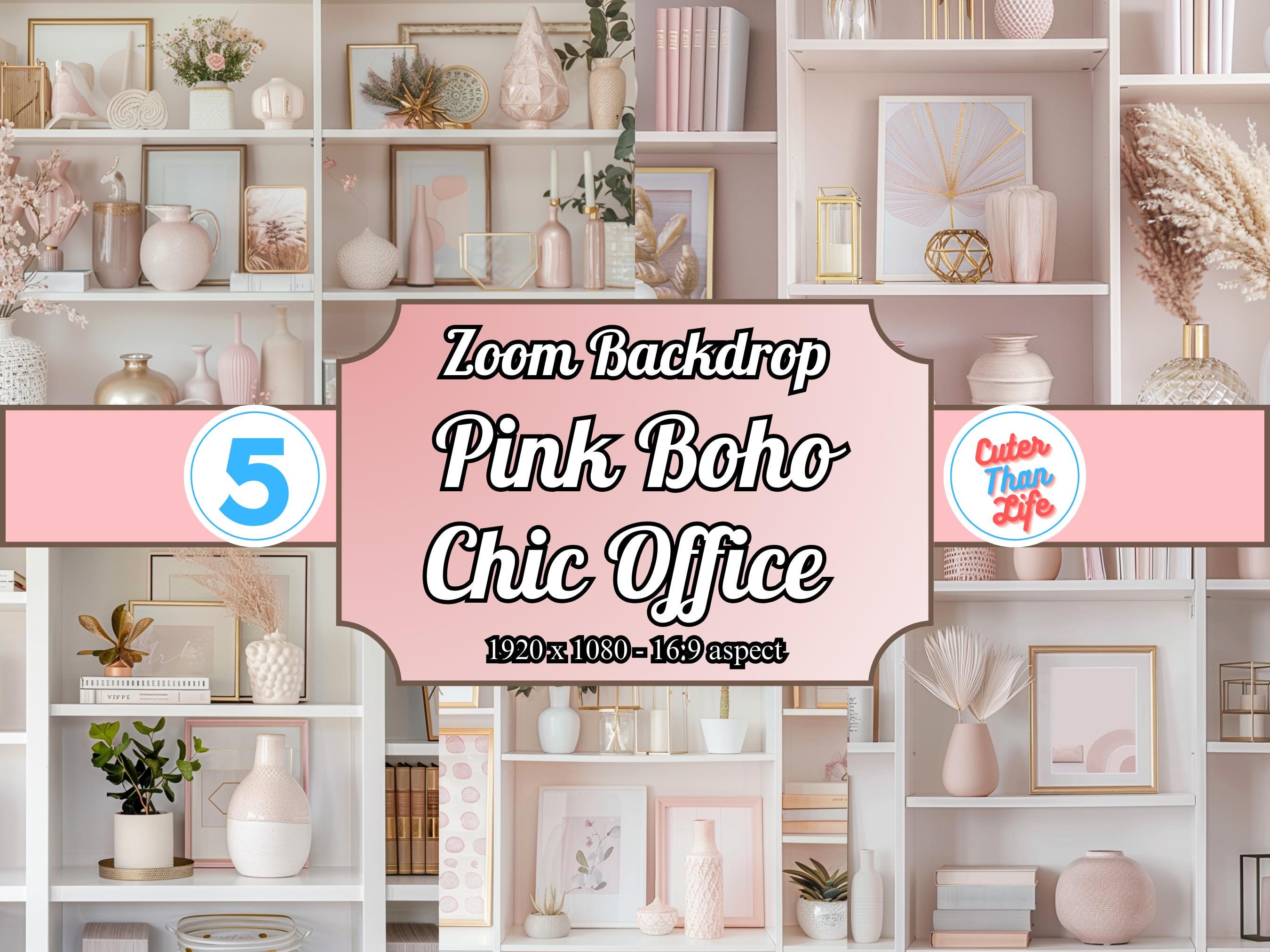 X5 Pink Boho Chic Home Office Shelving Zoom Background | 5 Pink Virtual ...