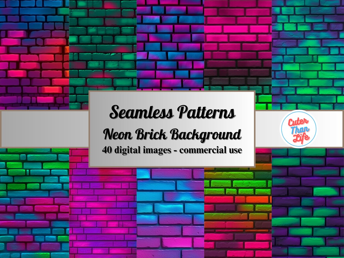 X40 Neon Brick Wall Backgrounds - Digital Paper in Neon Colors Instant ...
