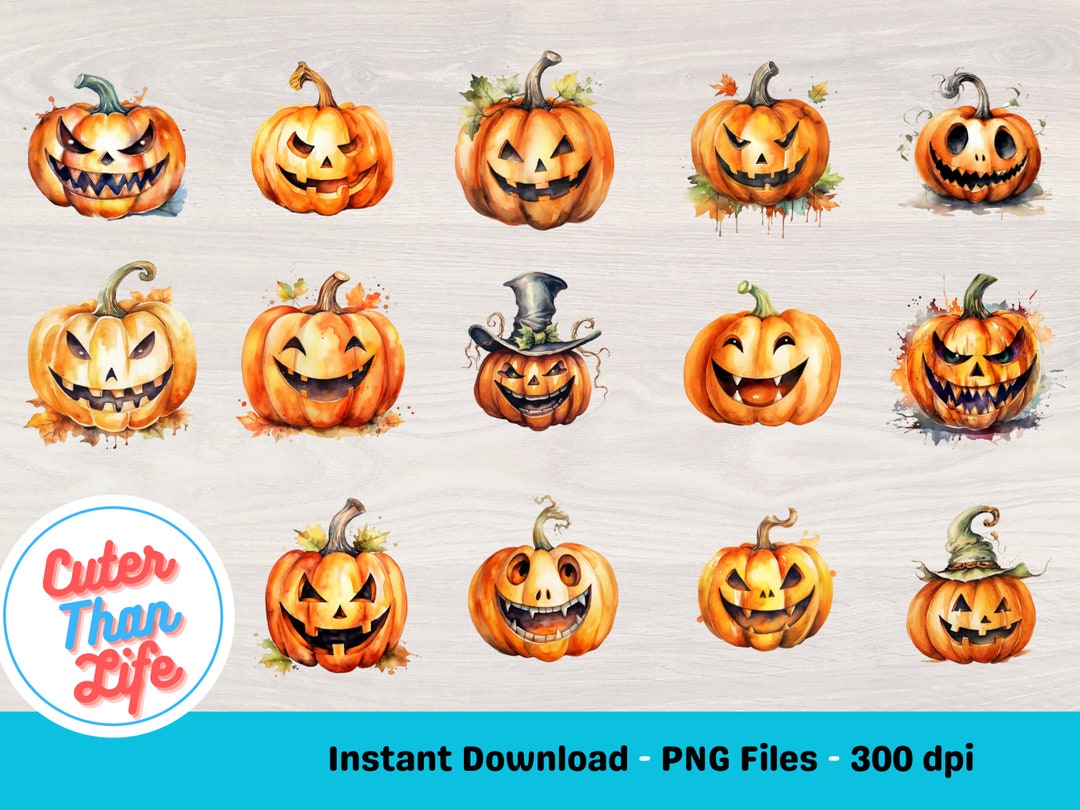 X32 Watercolor Jack-o-lantern Clipart PNG Pack & AI Prompts – Scary ...
