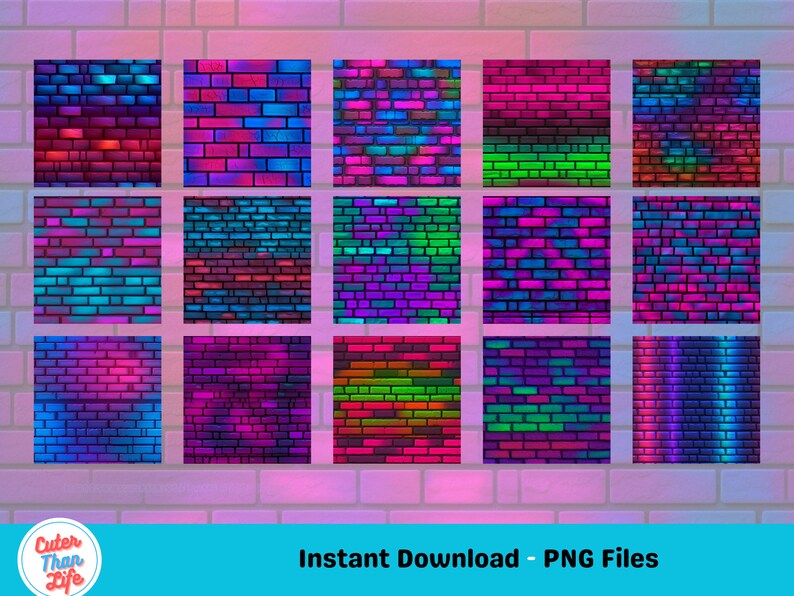 X40 Neon Brick Wall Backgrounds - Digital Paper in Neon Colors Instant ...