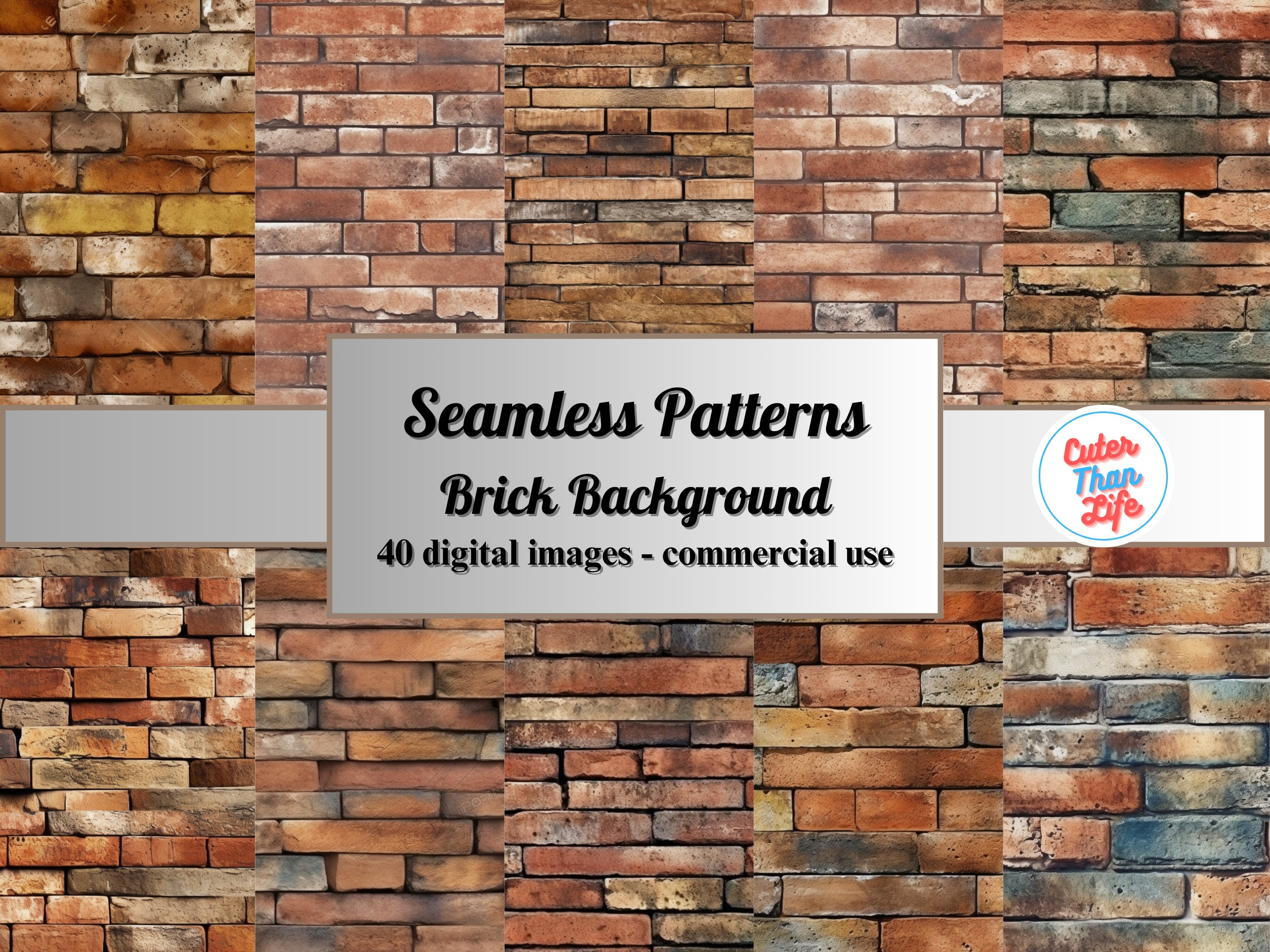 40 Brick Textures Digital Paper, Seamless Rustic Brick Wall Digital ...