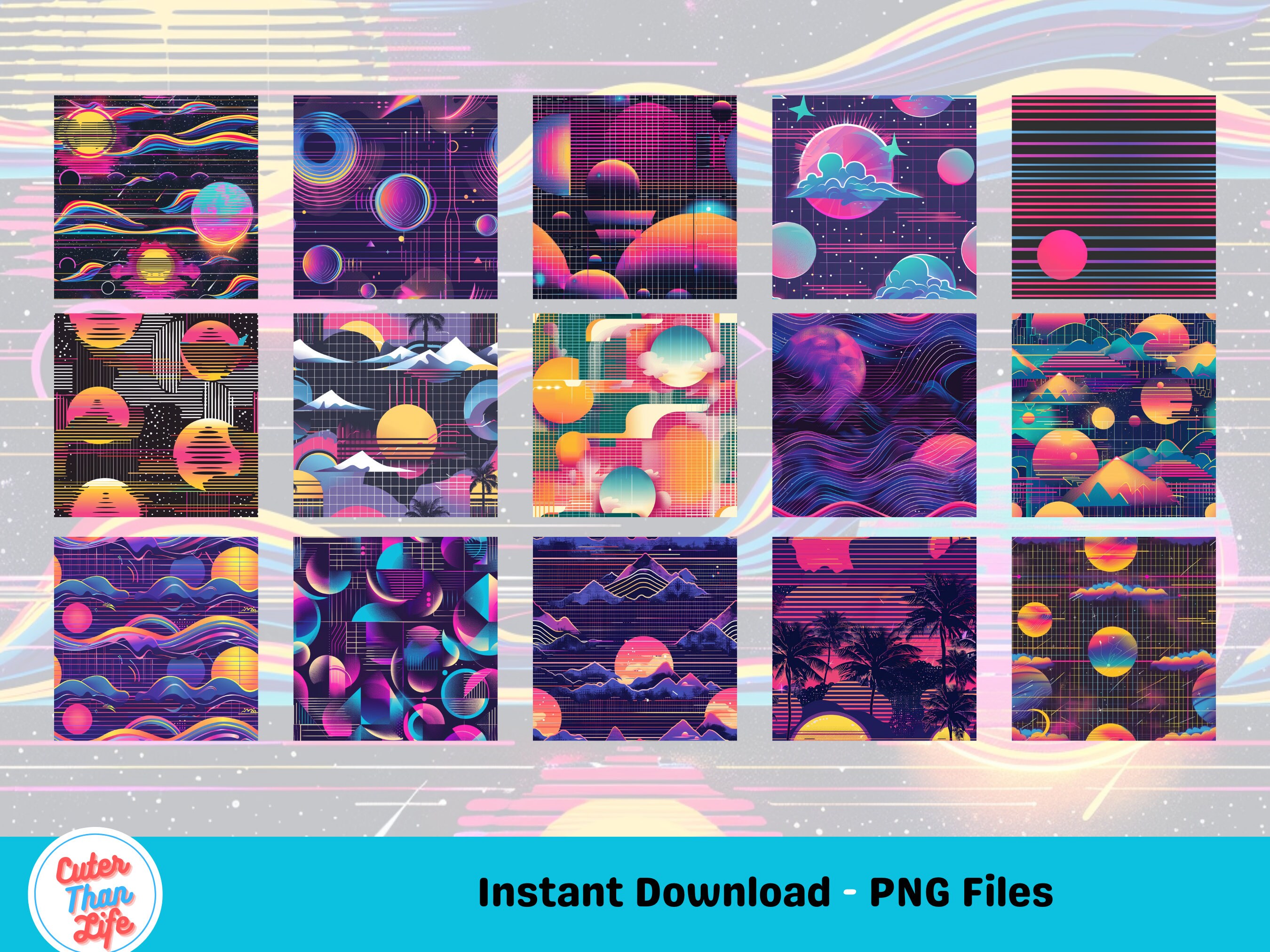X30 Synthwave Seamless Pattern 80s Synthwave, Retrowave, Vaporwave ...