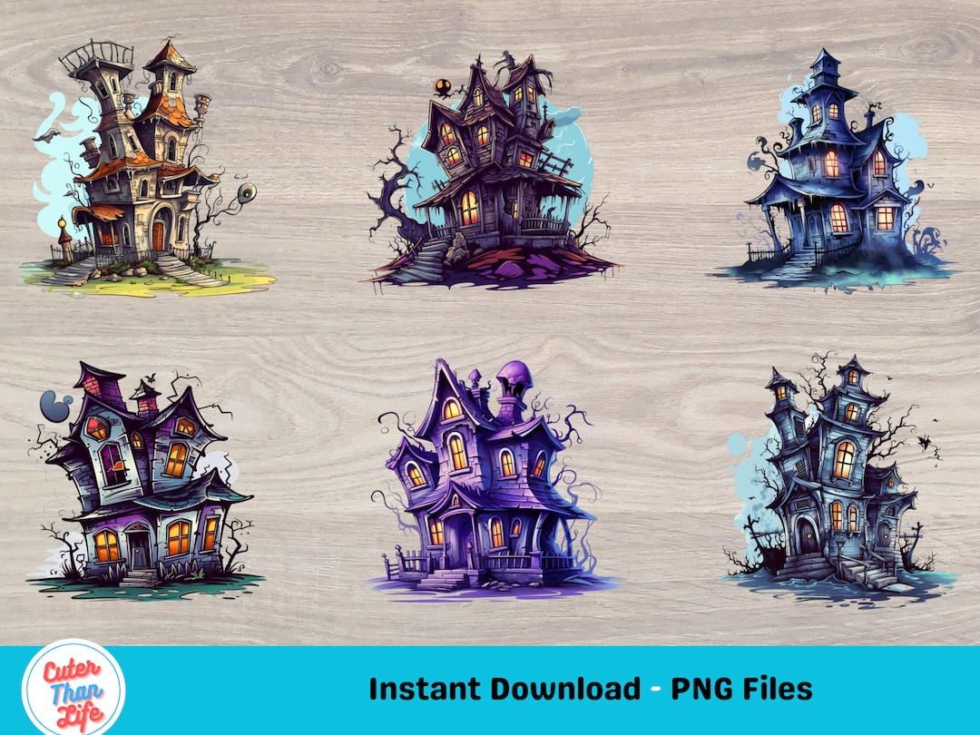 X32 Watercolor Haunted House Clipart PNG Printable Halloween Spooky ...