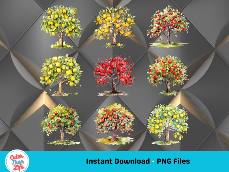 X20 Watercolor Apple Tree PNG Pack | Digital Download | Wall Art ...