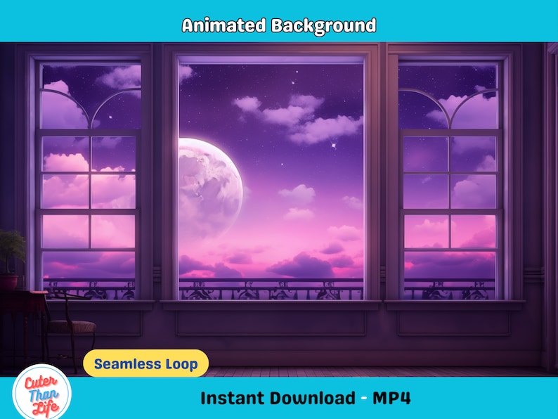 Moon&stars - Animated Virtual Background Magical Twitch Overlay Looped ...