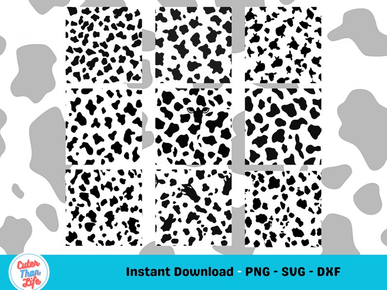 X10 Seamless Cow Pattern Svg Dxf, Cow Print Svg, Animal Print Svg ...