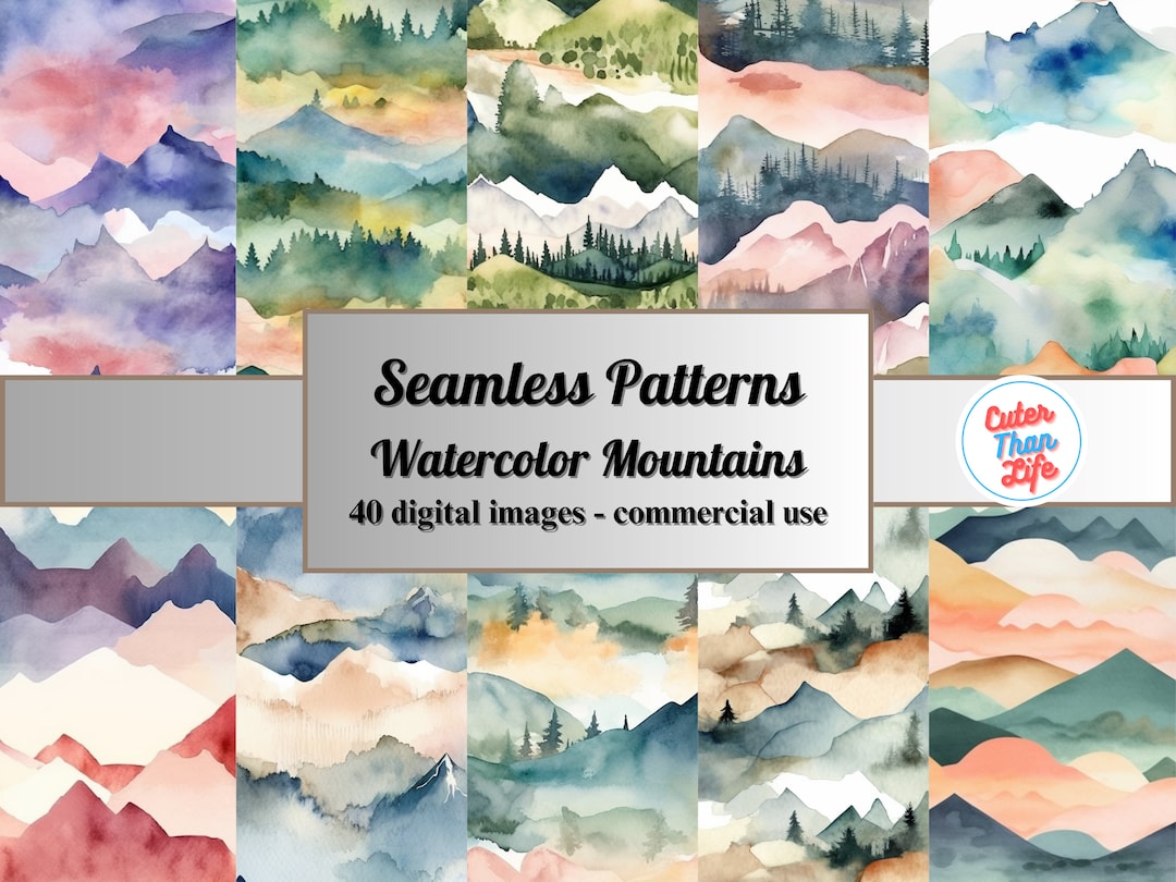 X40 Watercolor Mountain Backgrounds, Digital Papers, Landscape Seamless ...