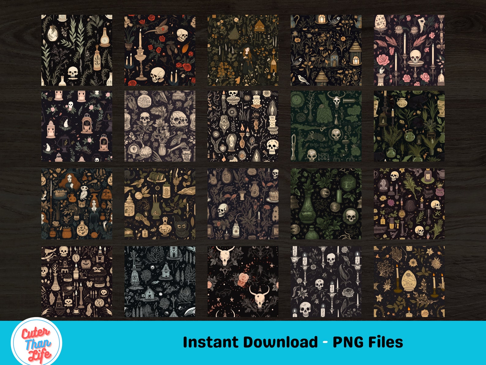 X30 Cottagecore Goth Witchcraft Digital Paper Textures Seamless, Gothic ...