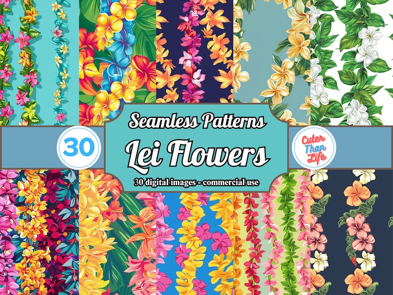 X30 Seamless Pattern Puakenikeni and Pikake Lei | Curve Lei Flower Png ...