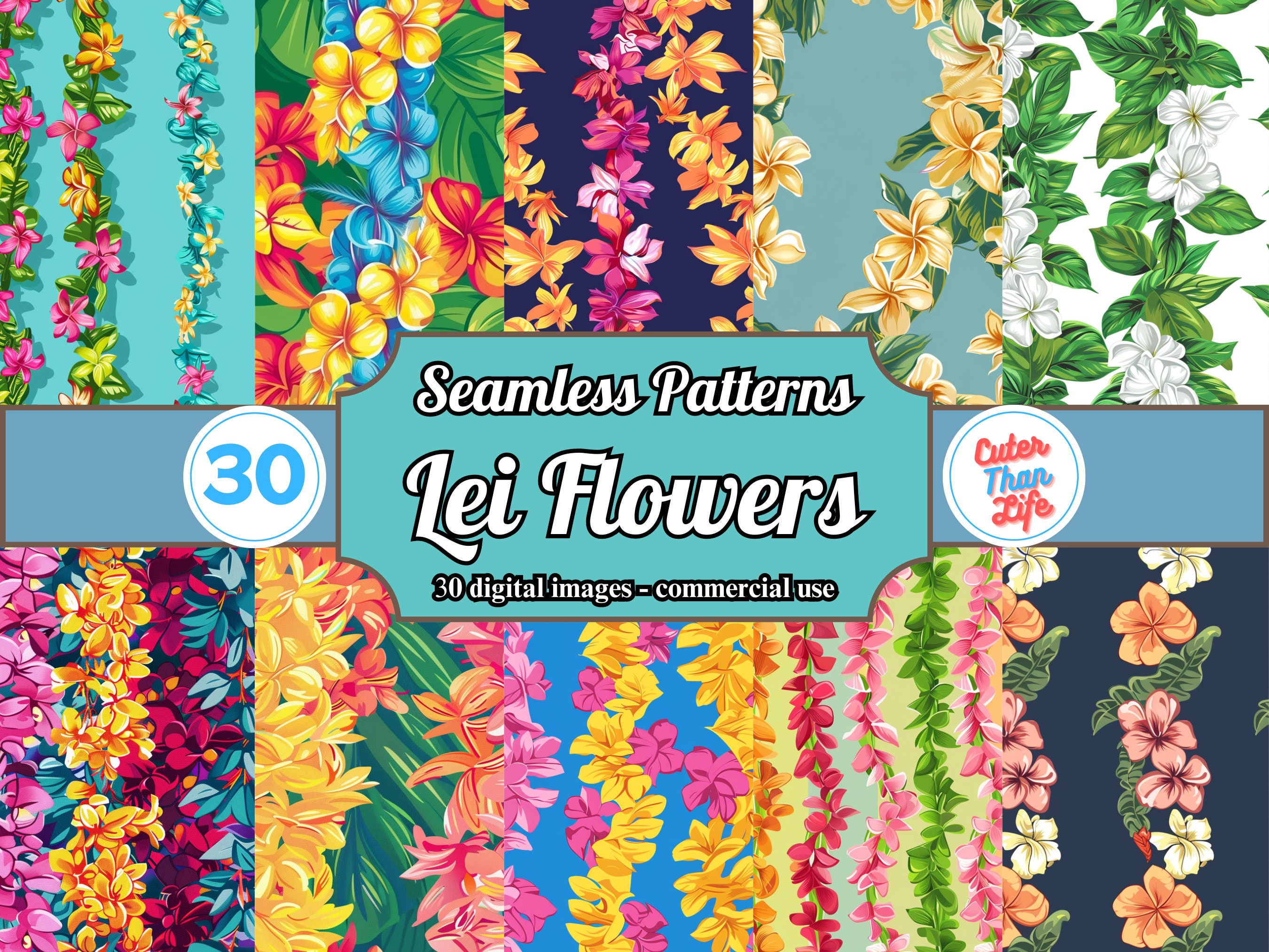 X30 Seamless Pattern Puakenikeni and Pikake Lei | Curve Lei Flower Png ...