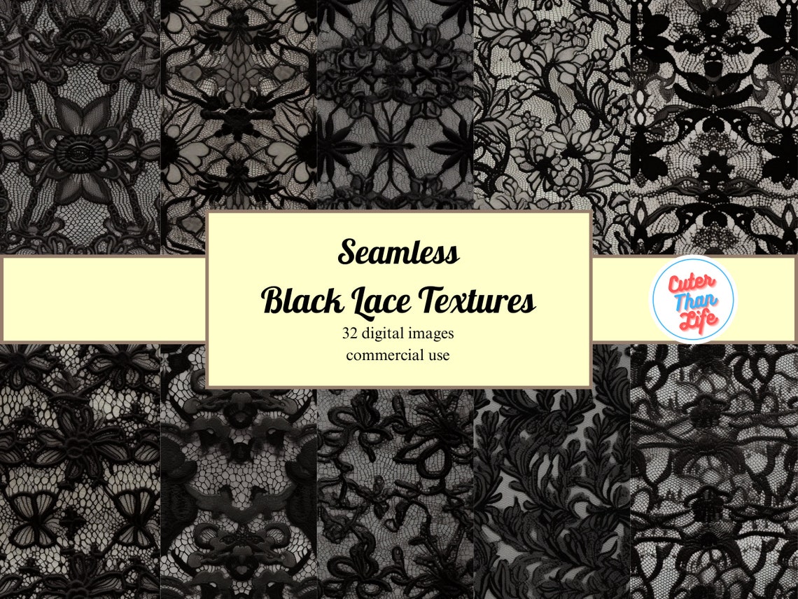 X32 Black Lace Digital Paper, Goth Lace, Lace Backgrounds, Victorian ...