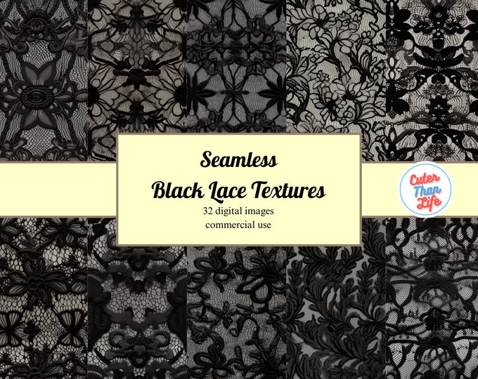 X32 Black Lace Digital Paper, Goth Lace, Lace Backgrounds, Victorian ...