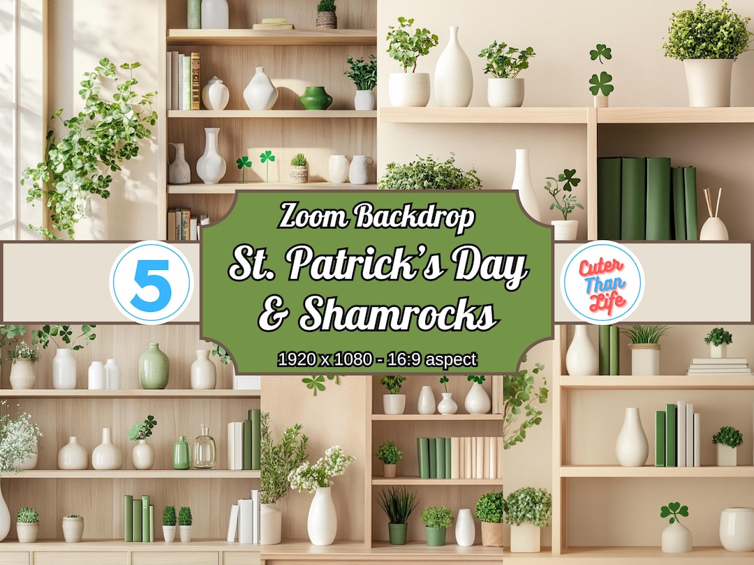 St. Patrick’s Day Bookshelf Background, Neutral Bookshelves for Teams ...