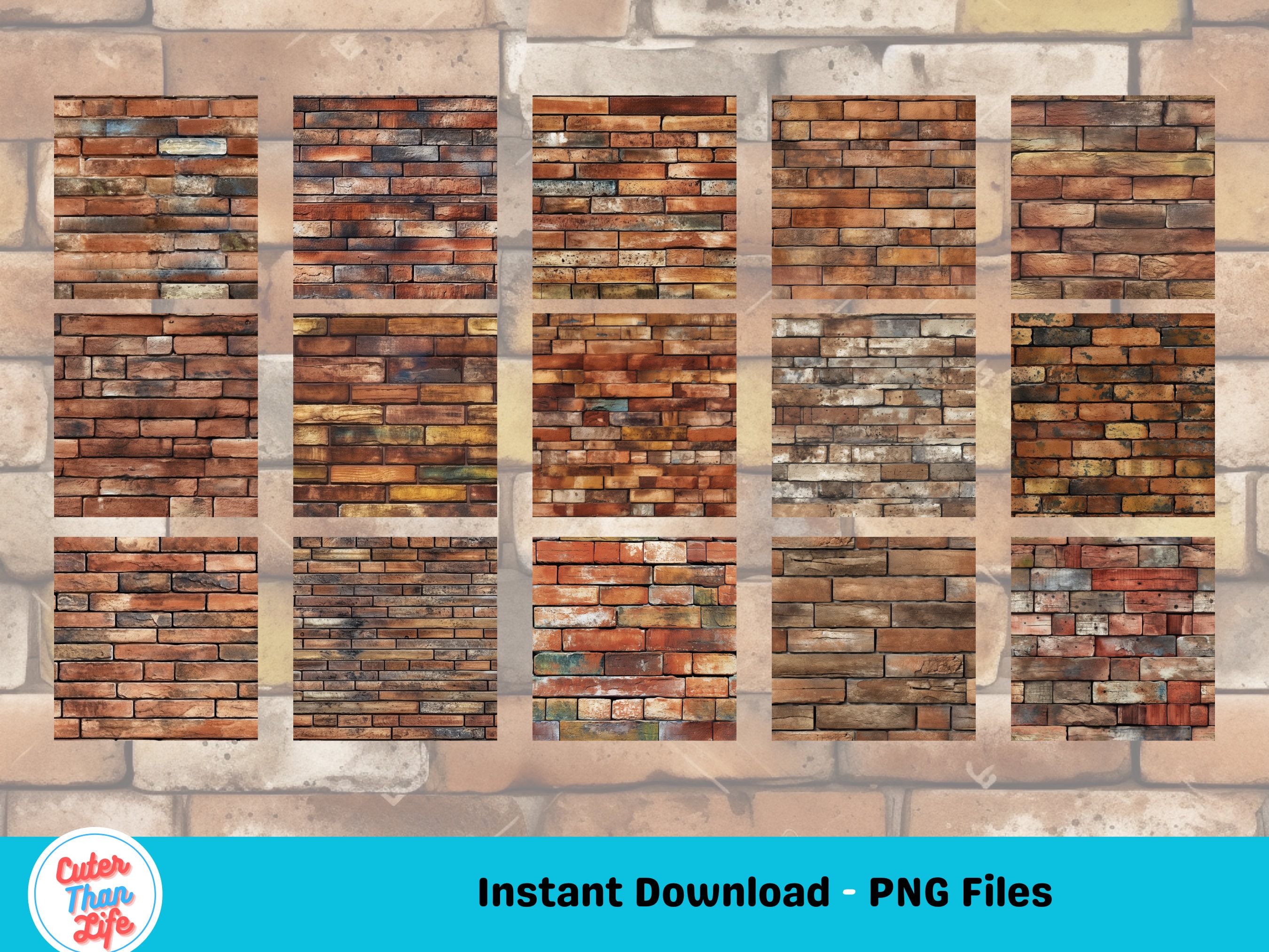 40 Brick Textures Digital Paper, Seamless Rustic Brick Wall Digital ...