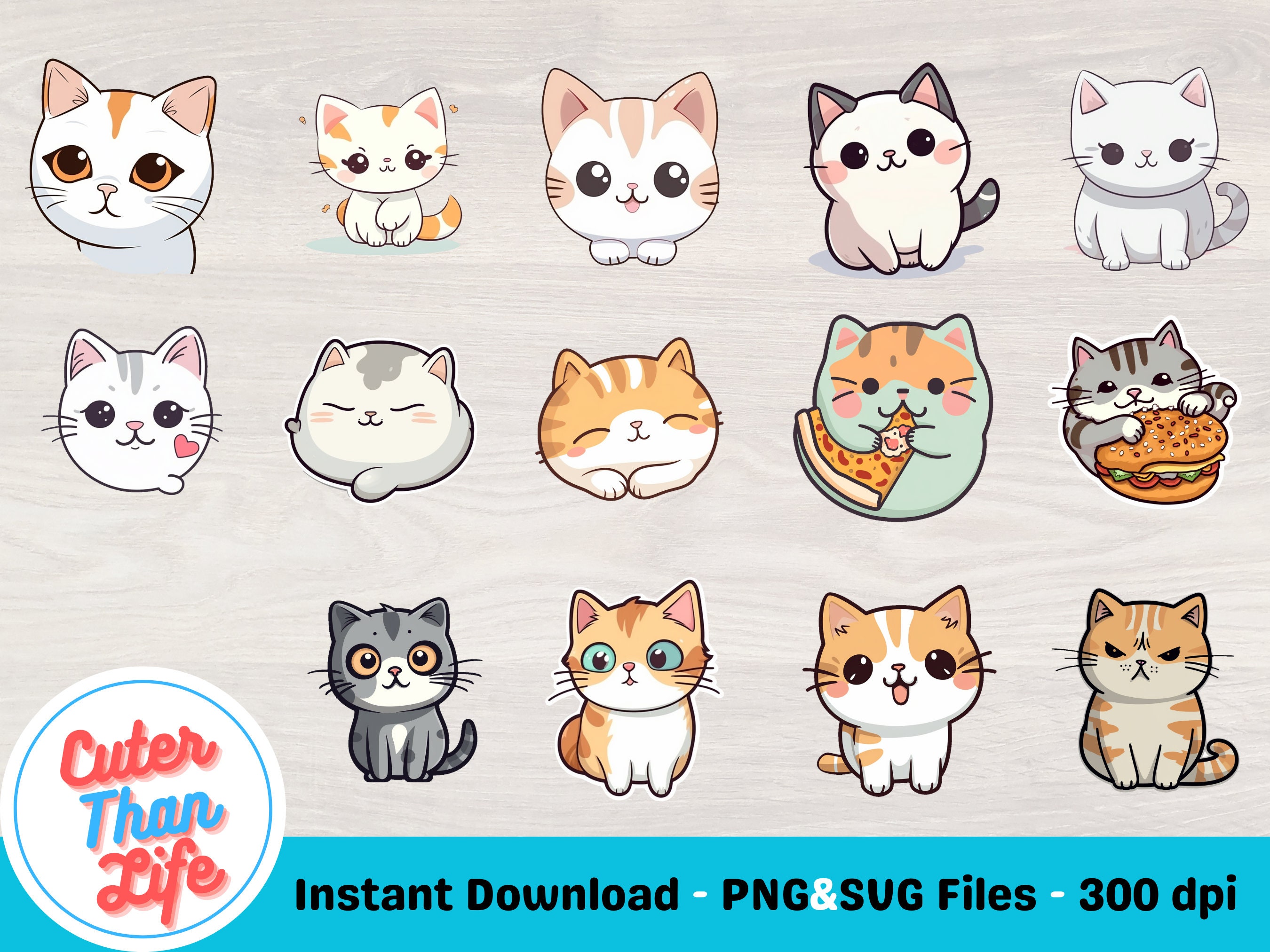 14 Cute Cats - Commercial Use | Cat SVG Bundle | Cat PNG Bundle | Cat ...