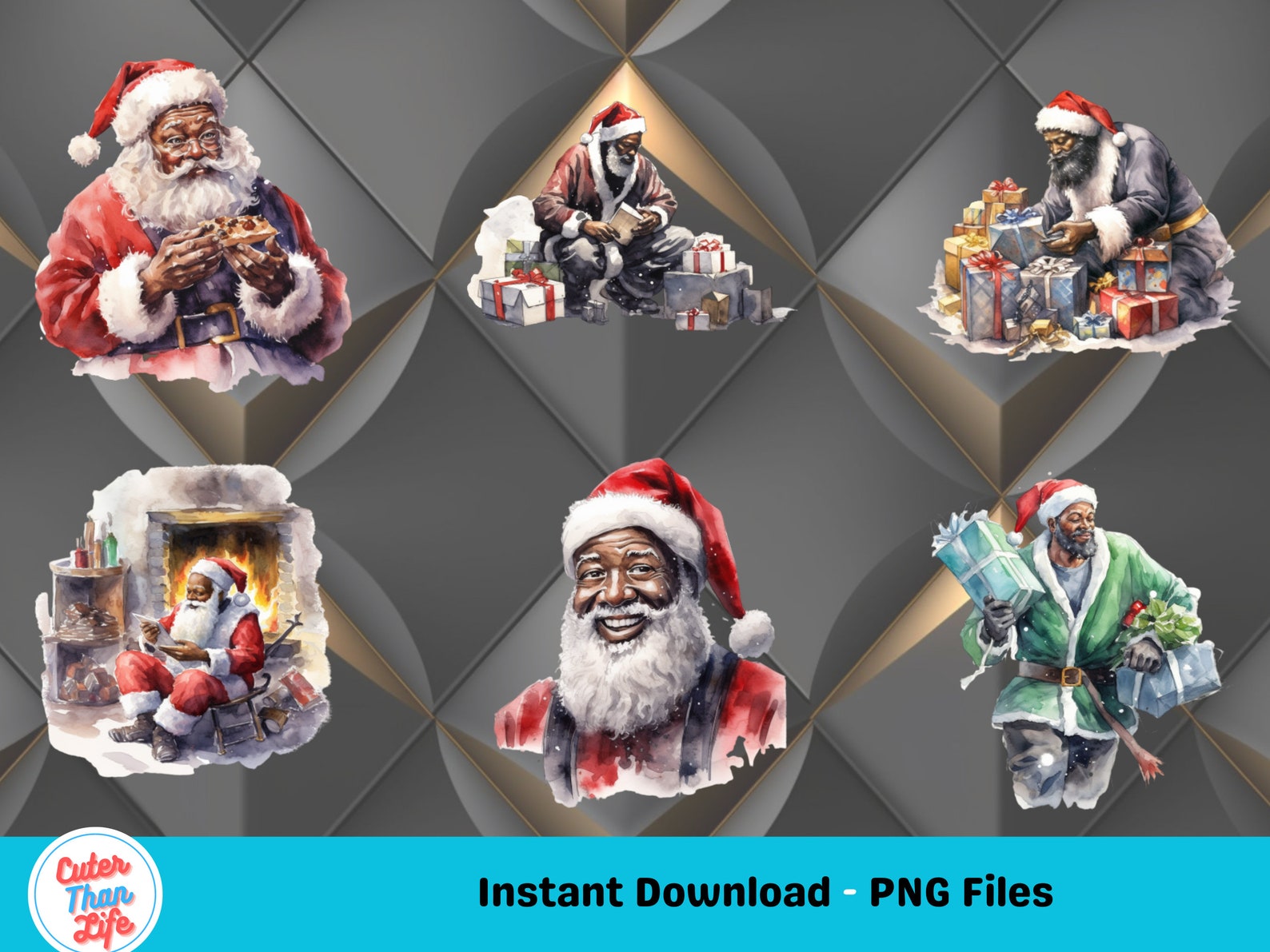 30 Black Santa PNG Bundle Santa PNG for Sublimation Santa Clipart ...