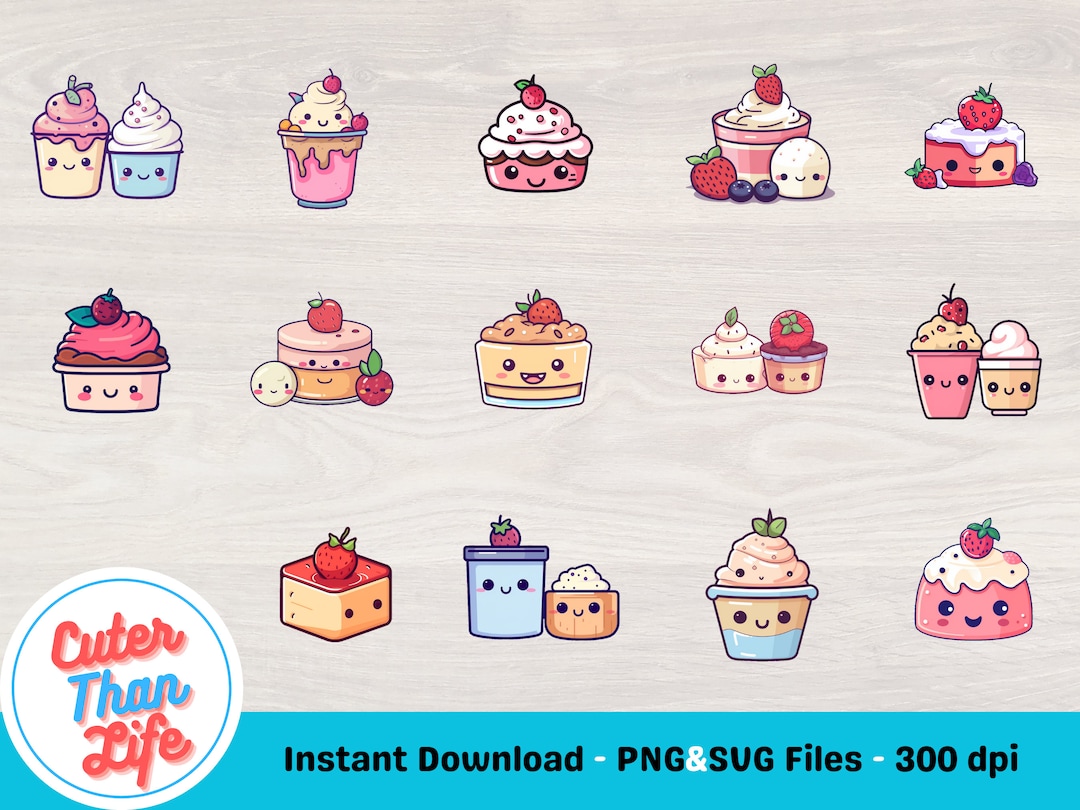 X24 Dessert Clipart, Commercial License, Kawaii Dessert Clipart, Cute ...
