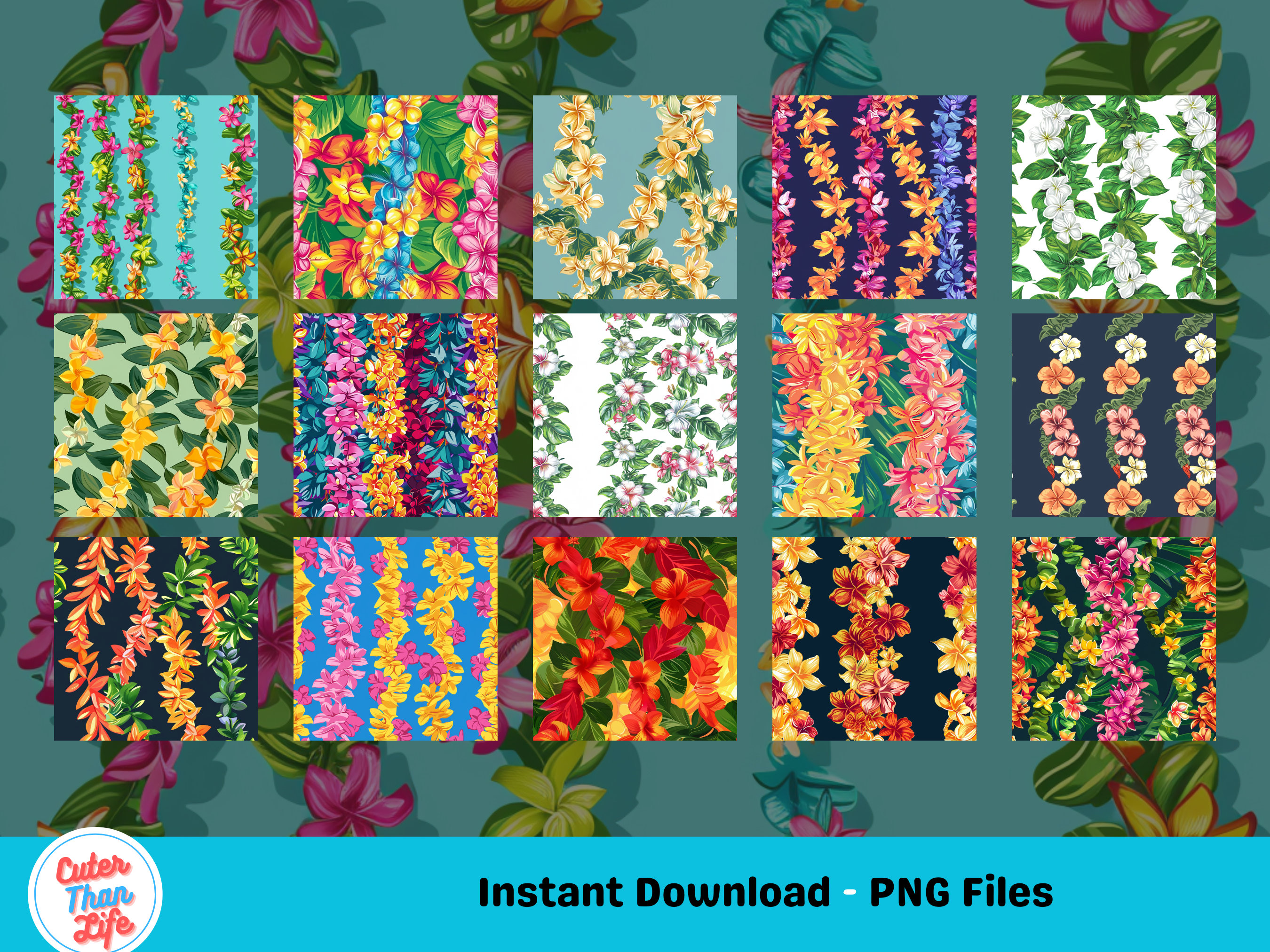 X30 Seamless Pattern Puakenikeni and Pikake Lei | Curve Lei Flower Png ...
