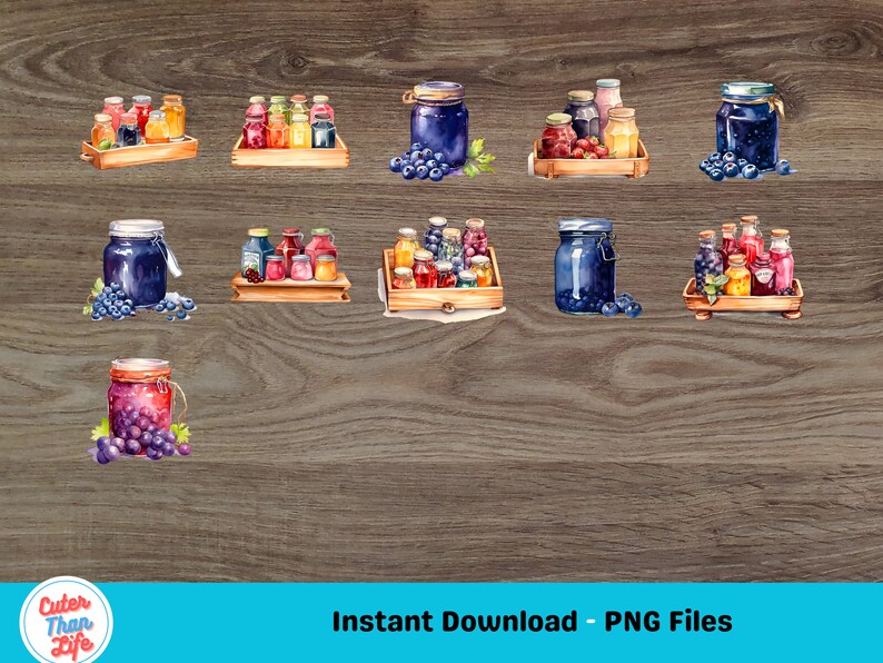 X23 Watercolor Jars of Jam Clipart Bundle, Food Clipart, Cottagecore ...
