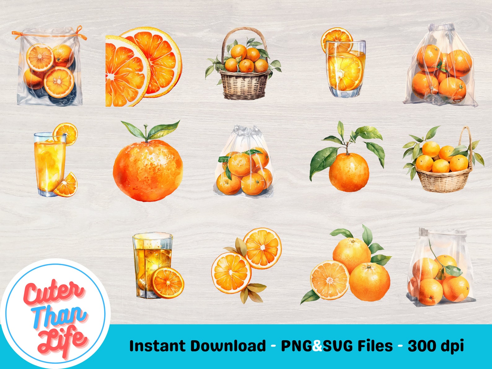20 Watercolor Oranges | Commercial License, Oranges Clip Art, Oranges ...