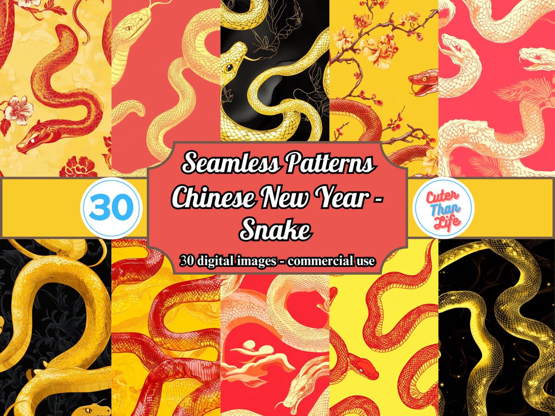 X30 Snake Lunar New Year Chinese Digital Papers - Commercial Use ...