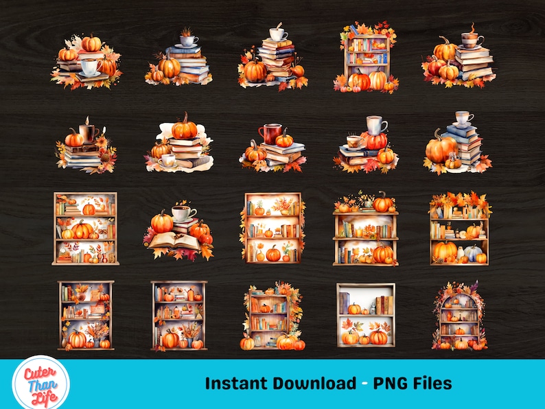 X30 Watercolor Cozy Autumn Home Library Clipart Bundle Fall - Etsy