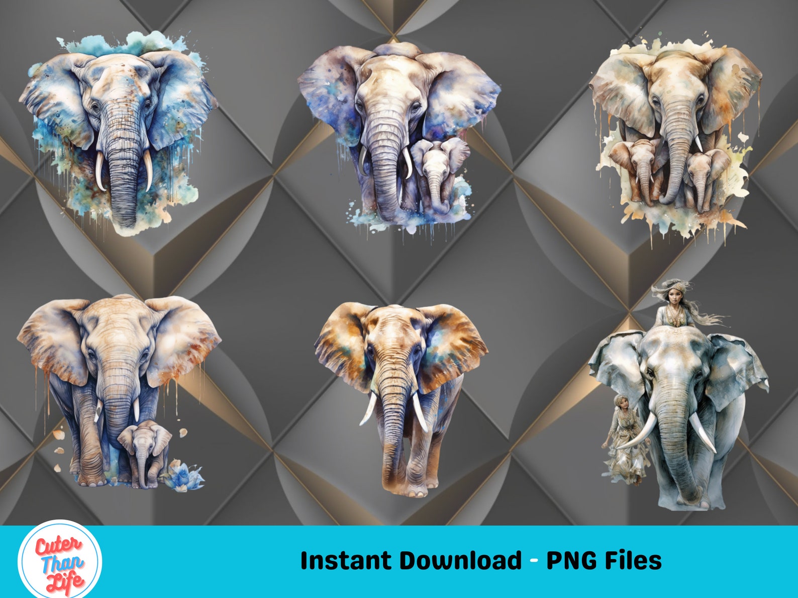 X20 Elephant Clipart, PNG Clipart Pack, Transparent Background, Nursery ...