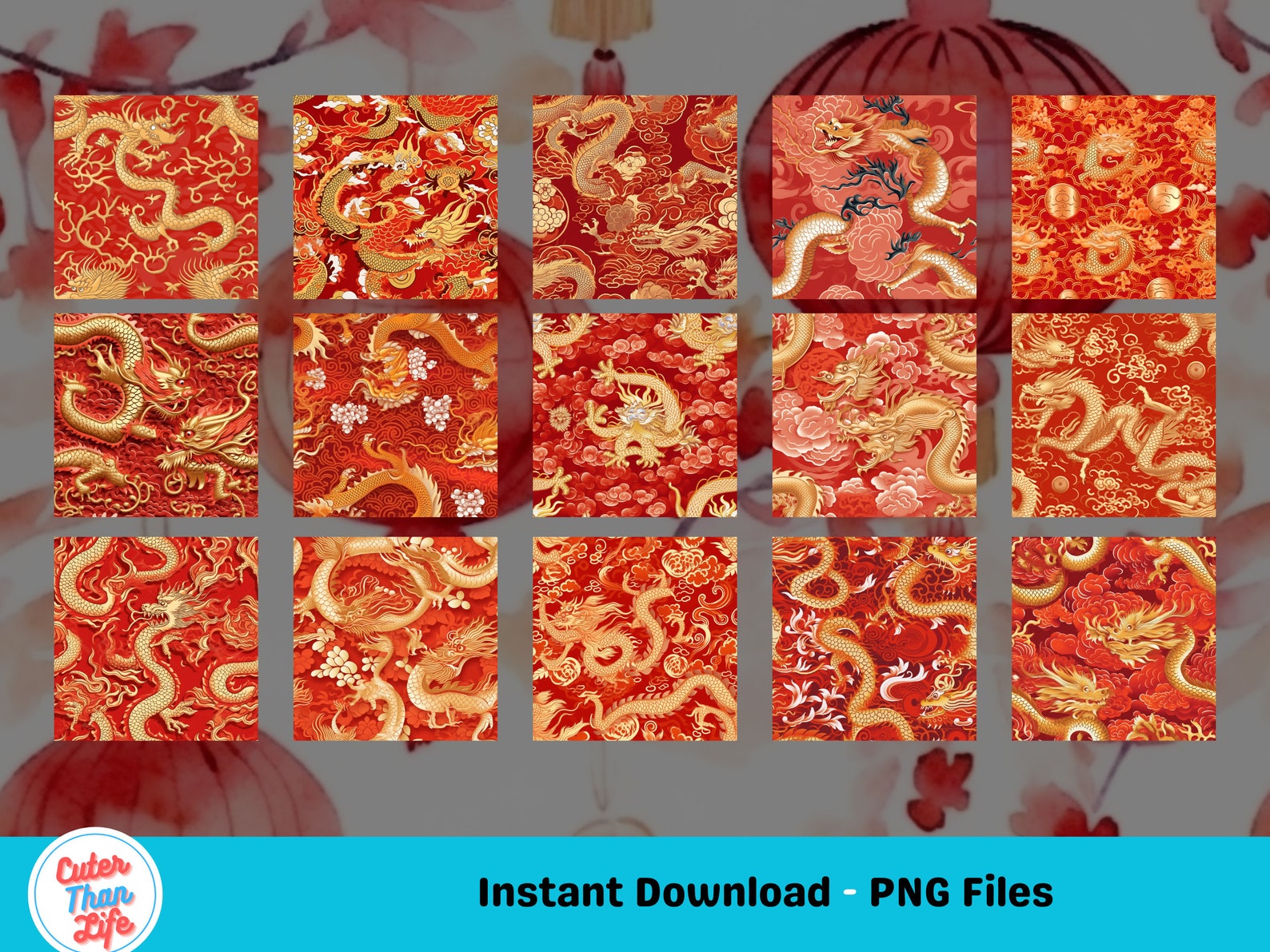 X40 Dragon Lunar New Year Chinese Digital Papers - Commercial Use ...