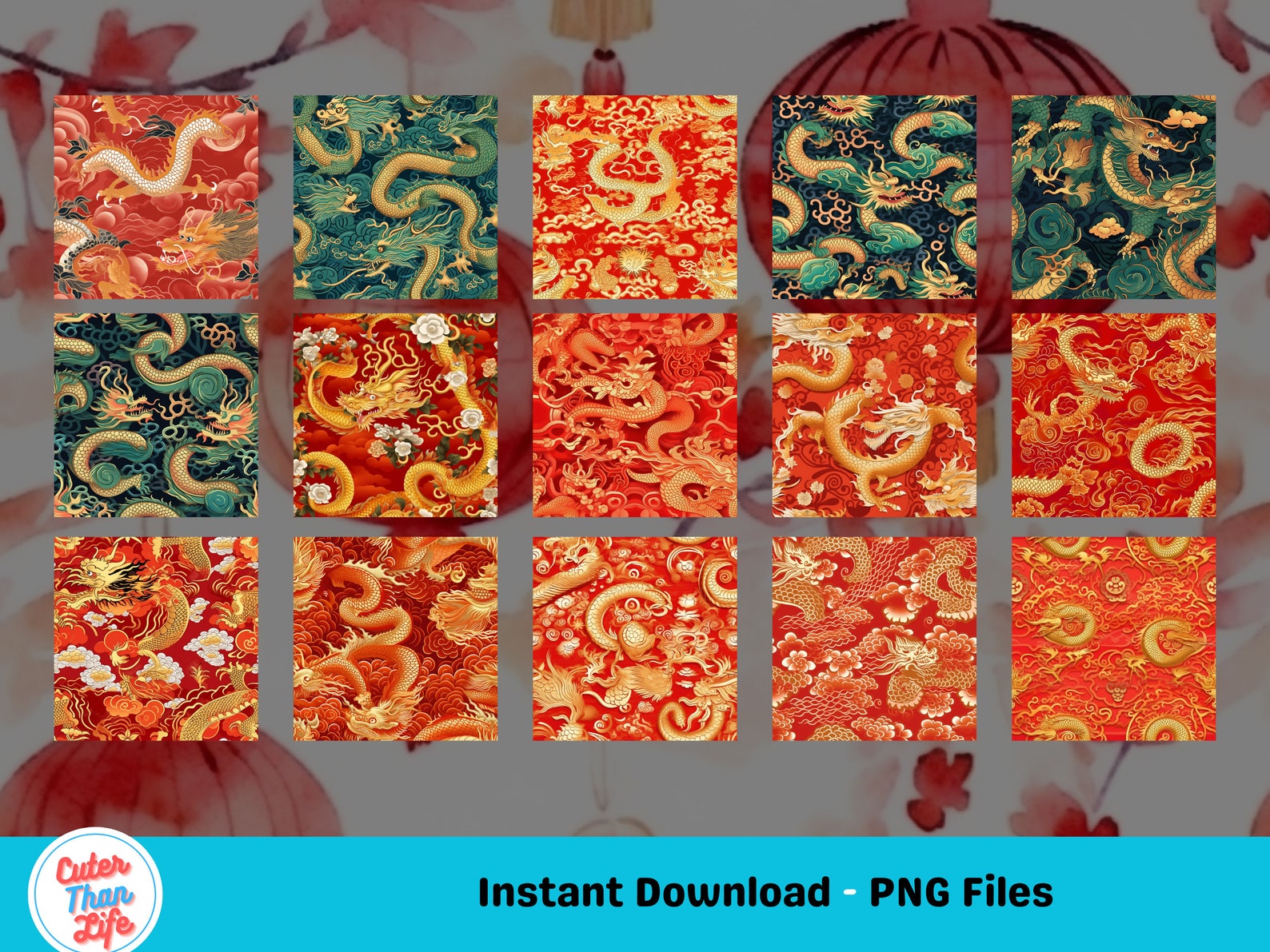 X40 Dragon Lunar New Year Chinese Digital Papers - Commercial Use ...